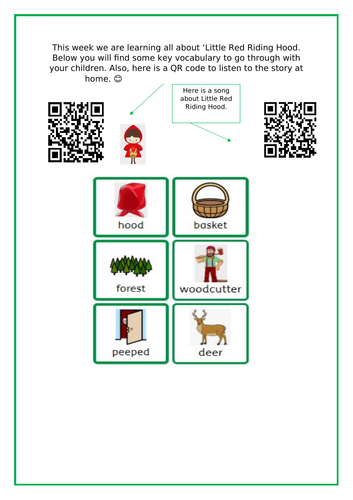Little Red Riding Hood vocabulary sheet with a qr link to the story ...