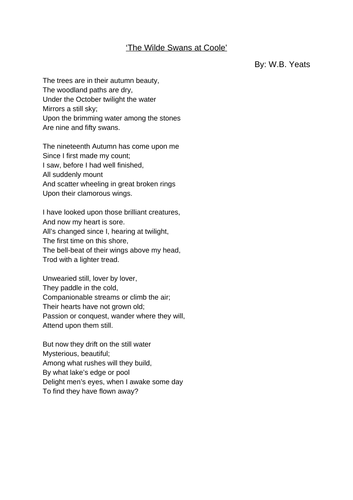 'The Wild Swans at Coole' by W.B. Yeats | Teaching Resources