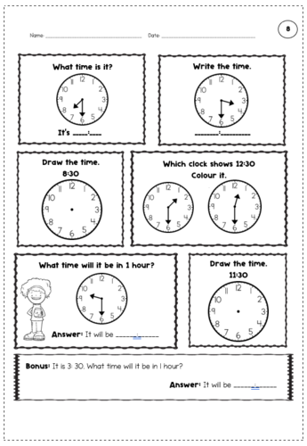 Time to Hours and Half-Hours: Read, Draw, and Write Activity | Teaching ...