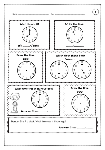 Time to Hours and Half-Hours: Read, Draw, and Write Activity | Teaching ...