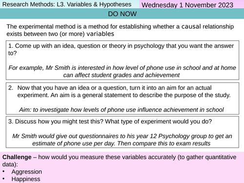 L3: Variables and Hypotheses - AQA Psychology - Research Methods ...