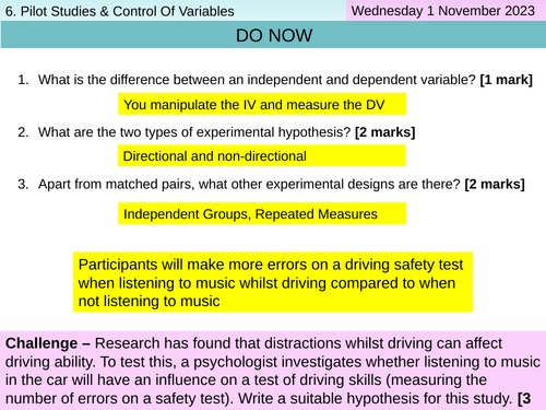 L6: Pilot Studies / Control Of Variables - AQA Psychology - Research ...