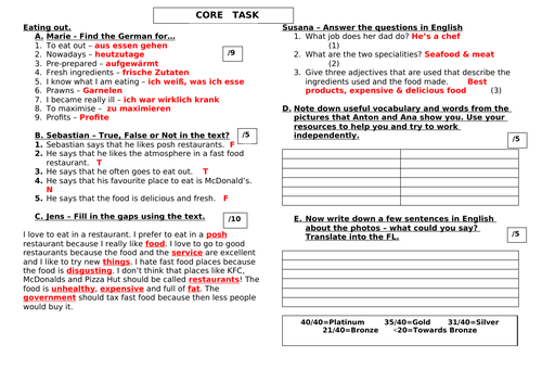 Eating out - German Bubble Sheets - Reading and Writing | Teaching ...