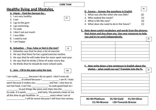 Healthy living & Lifestyles- German Bubble Sheets - Reading and Writing ...