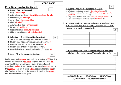 Freetime activities part 2 - German Bubble Sheets - Reading and Writing ...