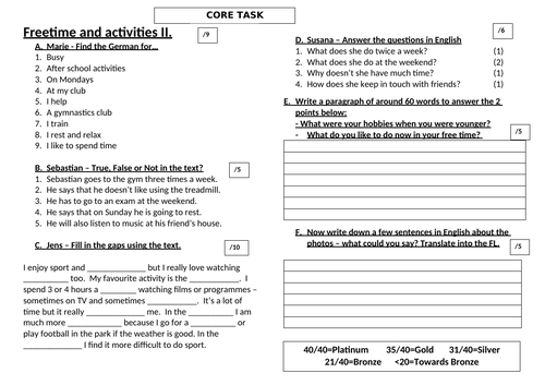 Freetime activities part 2 - German Bubble Sheets - Reading and Writing ...