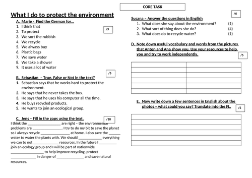 What I do to protect the environment - German Bubble Sheet - Reading ...