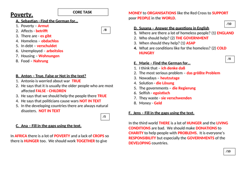 Poverty - German Bubble Sheet - Reading and Comprehension activity ...
