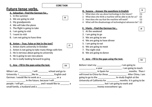 Future tense verbs - Grammar - German Bubble Sheet - Reading and ...