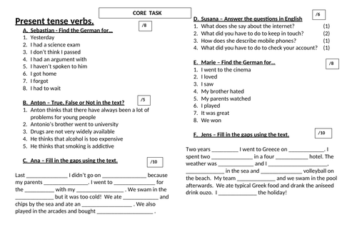 Past tense verbs - Grammar - German Bubble Sheet - Reading and ...