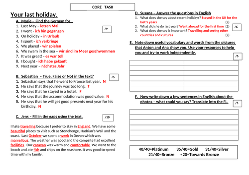 Last holiday - past tense - German Bubble Sheets - Reading and Writing ...