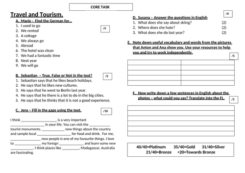 Travel and Tourism - German Bubble Sheets - Reading and Writing ...