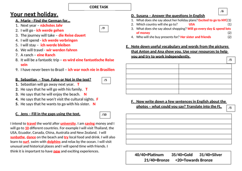Your next holiday - German Bubble Sheets - Reading and Writing ...