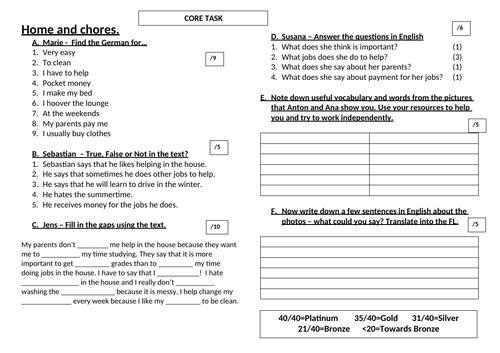Home and chores - German Bubble Sheets - Reading and Writing | Teaching ...