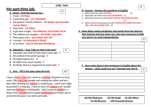 Part-time jobs - German Bubble Sheets - Reading and Writing | Teaching ...