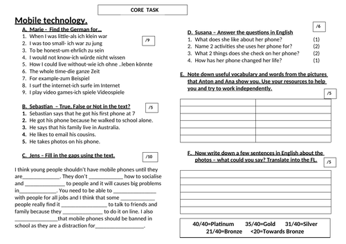 Mobile technology - German Bubble Sheets - Reading and Writing ...