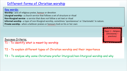AQA Christianity: Different forms of Christian Worship | Teaching Resources