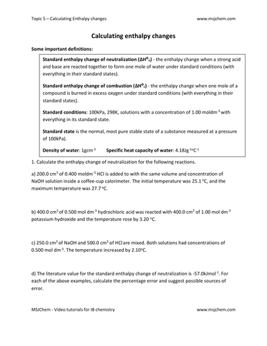 Reactivity 1.1 - Measuring enthalpy changes. New 2025 Syllabus Full ...