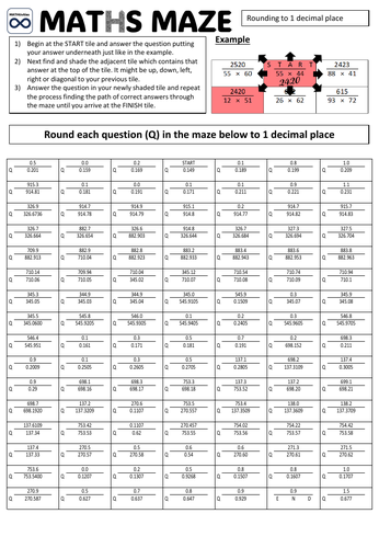 Maths Maze Activity Worksheet: Round to 1 decimal place | Teaching ...