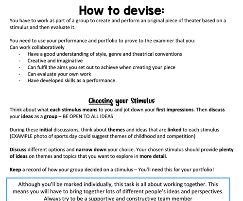 Edexcel GCSE Drama Component 1 Booklet - How to devise and portfolio ...