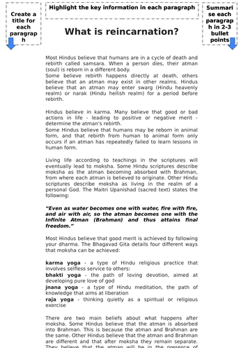 Hinduism - Life after death (Reincarnation) | Teaching Resources