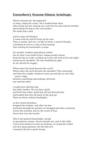 AQA GCSE English Literature Unseen Poetry: Simon Armitage 'Gooseberry ...