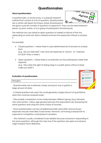 BTEC Level 3 H&SC Unit 4 Lesson resources to help with Question 1 (Questionnaires and interviews ...