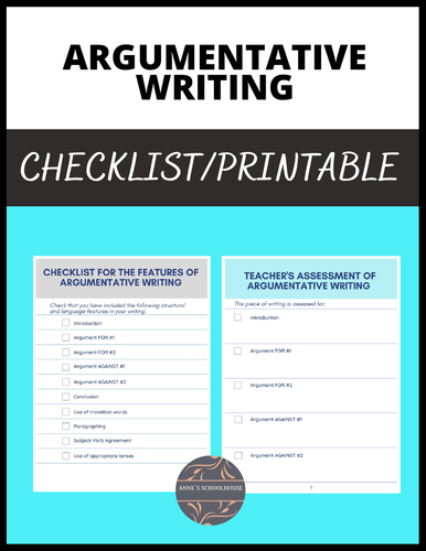 Argumentative Writing - Checklist and Assessment - Templates - ELA ...