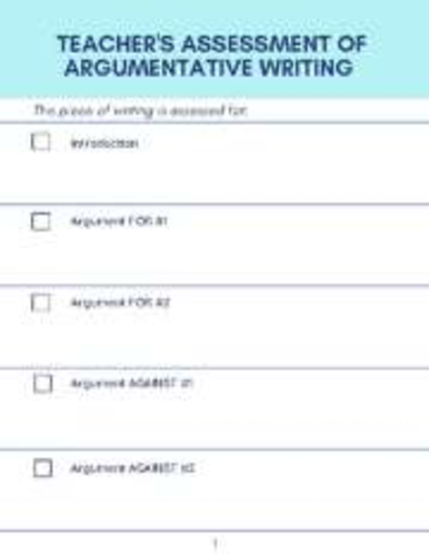Argumentative Writing - Checklist and Assessment - Templates - ELA ...