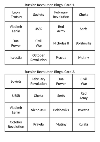 Russian Revolution Bingo x 32 | Teaching Resources