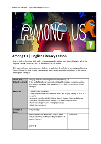 Among Us Persuasive Writing Lesson Plan | Teaching Resources