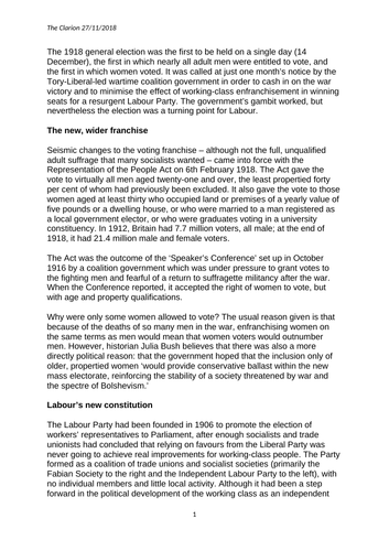 A-Level History Modern Britain - The Representation of the People Act ...