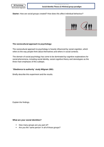 IB Psychology: Social identity theory and minimal group paradigm ...