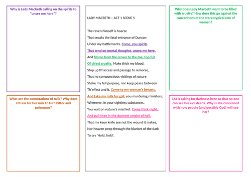 Macbeth - Act 1 Scene 5 (2 LESSONS) | Teaching Resources