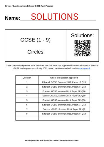 Area and Circumference of Circles. GCSE Maths Past Paper Questions ... Area and Circumference of Circles. GCSE Maths Past Paper Questions ...