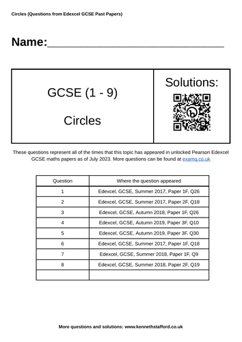 Area and Circumference of Circles. GCSE Maths Past Paper Questions ...