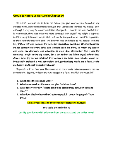 Frankenstein - The Importance of Chapter 10 | Teaching Resources