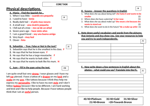 Physical Descriptions - Spanish Bubble Sheets - Reading and Writing ...