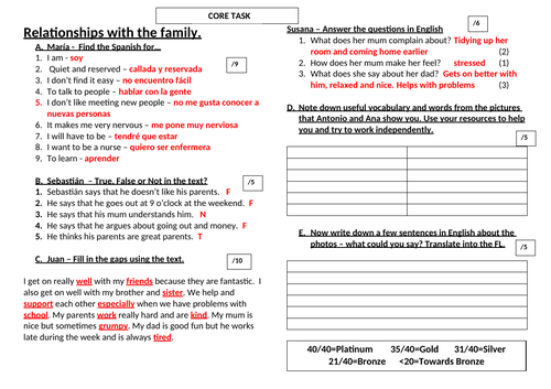 Relationships with the Family - Spanish Bubble Sheets - Reading and ...