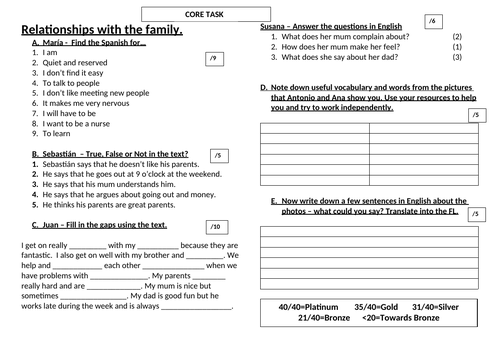 Relationships with the Family - Spanish Bubble Sheets - Reading and ...