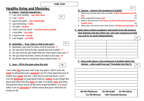 Healthy Living and Lifestyles - Spanish Bubble Sheets - Reading and ...