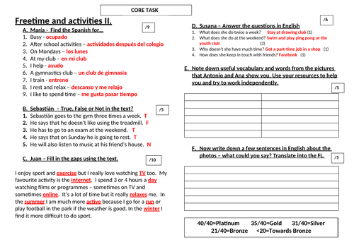 Freetime Activities Part 2 - Spanish Bubble Sheets - Reading and ...
