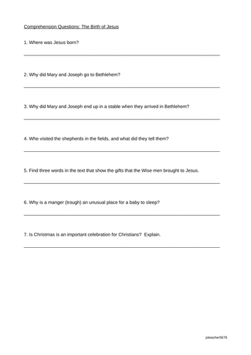 Birth of Jesus fact sheet with Christmas Comprehension, Year 2/3/4 ...