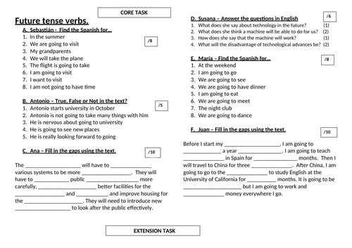 Future Tense Verbs - Spanish Bubble Sheet - Reading and Comprehension ...