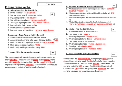 Future Tense Verbs - Spanish Bubble Sheet - Reading and Comprehension ...