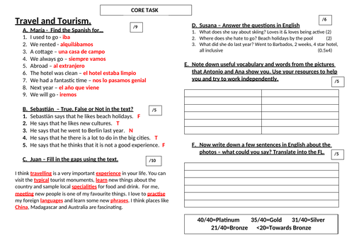 Travel and Tourism - Spanish Bubble Sheets - Reading and Writing ...