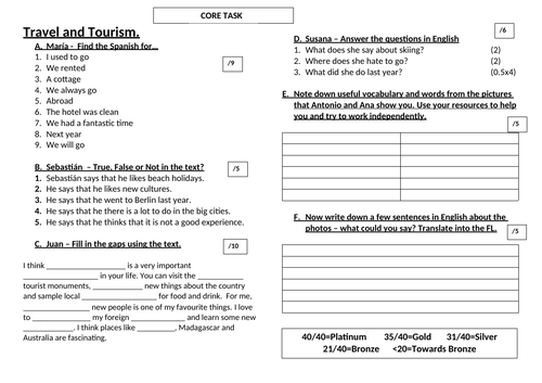 Travel and Tourism - Spanish Bubble Sheets - Reading and Writing ...