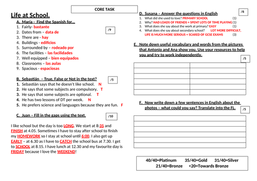 Life at School - Spanish Bubble Sheets - Reading and Writing | Teaching ...