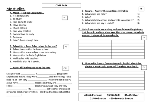 My Studies - Spanish Bubble Sheets - Reading and Writing | Teaching ...