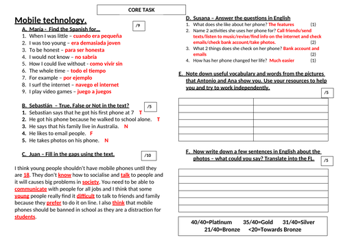 Mobile Technology - Spanish Bubble Sheets - Reading and Writing ...
